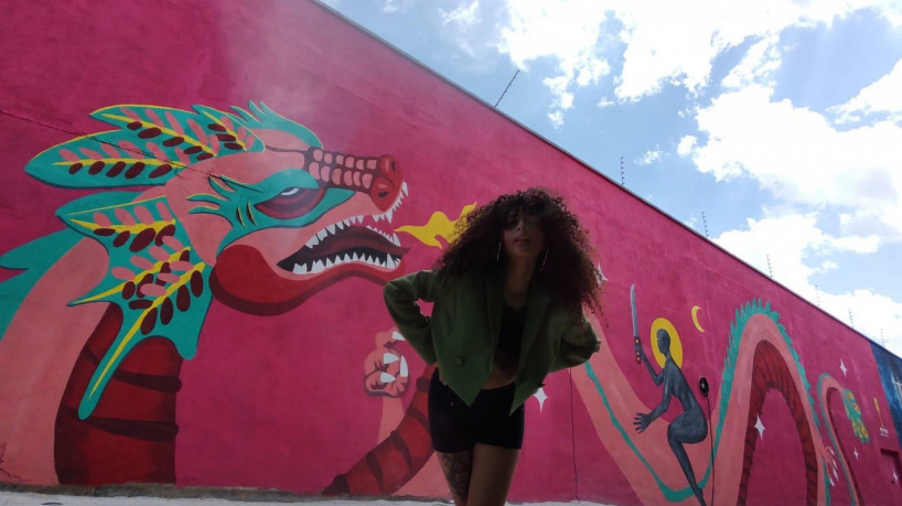 Artista radicada no Ceará pinta obra com mais de 200m² na SPFW