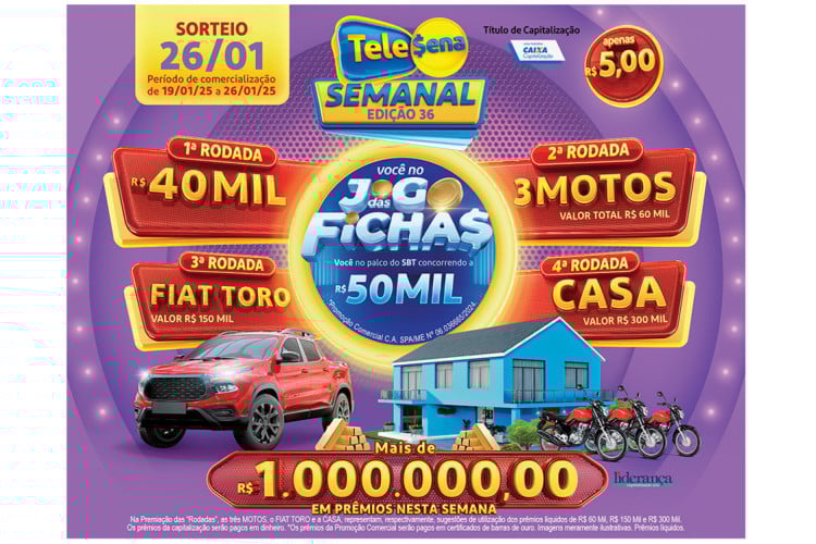 Tele Sena Semanal: 36º sorteio hoje (26/01/25); mais de R$ 1 milhão em ...